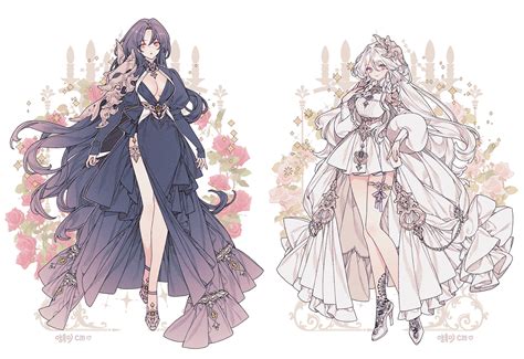 Lemon89h Original 2girls Breasts Cleavage Dress Flower Full Body