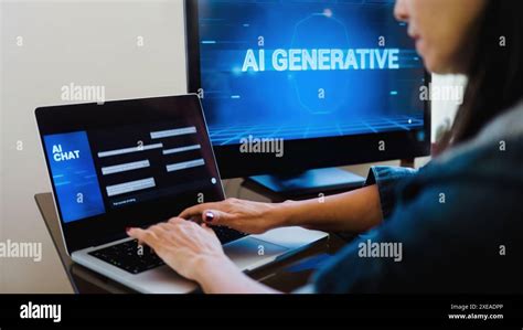 Ai Generative App Woman Chatting With Artificial Intelligence Software In Computer Laptop