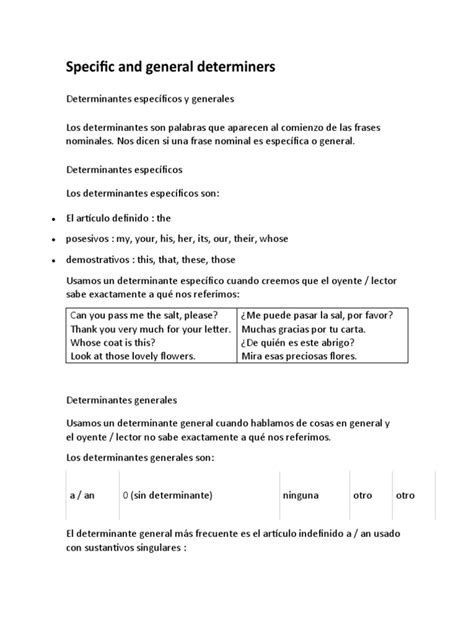 Specific And General Determiners Pdf Gramática Unidades Semánticas