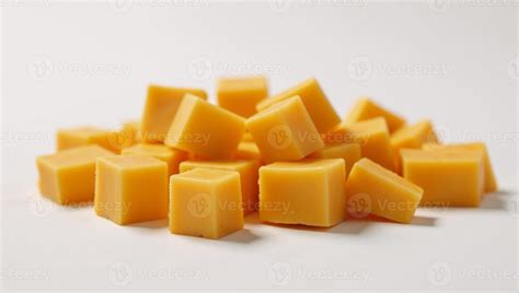 Closeup Image Showcasing Diced Cheddar Cheese Cubes Cheese Dairy