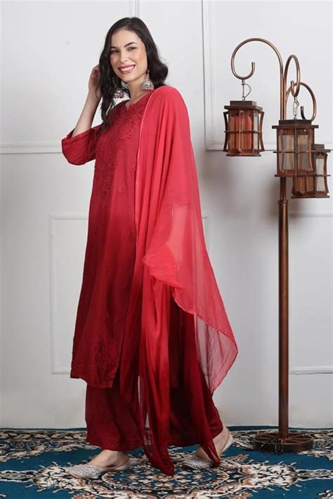 Buy Chikankari Ombre Kurta Palazzo Set With Dupatta Online Nibs Tog