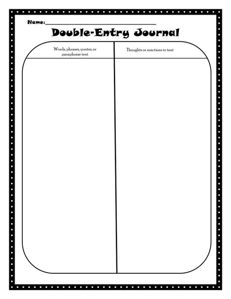 Double Entry Journal Worksheet