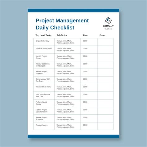 Free Vector Minimalist Project Management Daily Checklist