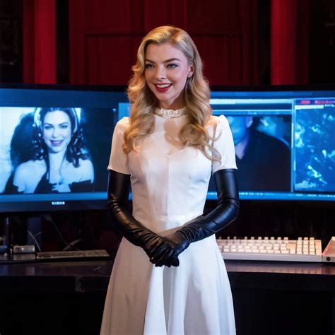 Evil Peyton List In Long Black Leather Gloves Wearing A Whit By