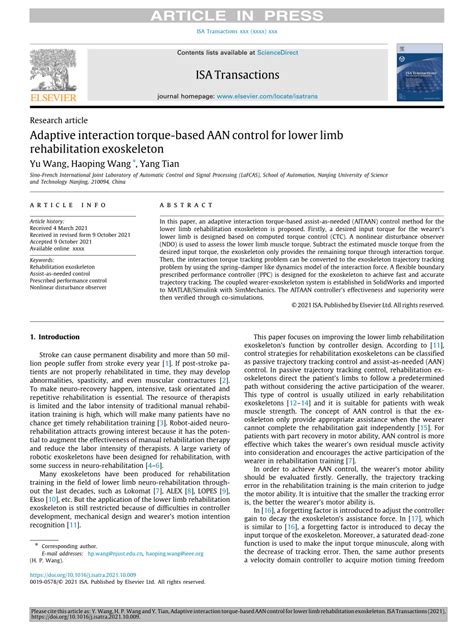 PDF Adaptive Interaction Torque Based AAN Control For Lower Limb Rehabilitation Exoskeleton
