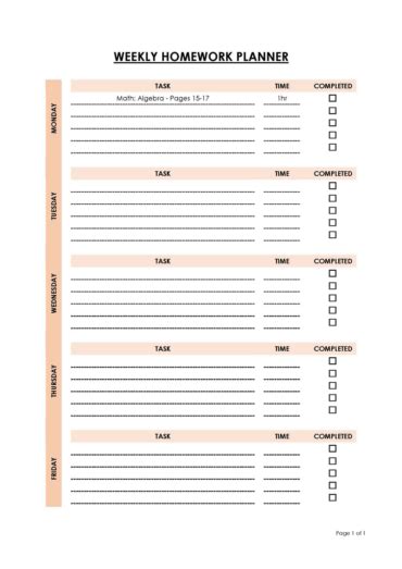22 Free Printable Homework Planners Templates