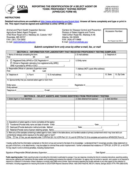 Fillable Online Selectagents Aphis Cdc Form 4b Proficiencytest Fillable