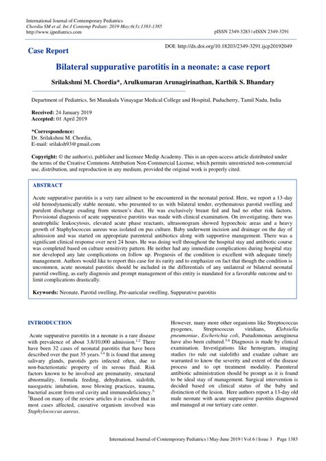 Pdf Bilateral Suppurative Parotitis In A Neonate A Case Report