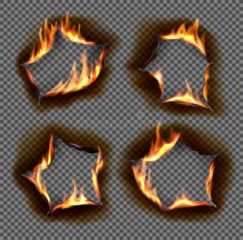 Realistic Fire Burn Holes And Edges Scorched Paper Stock Illustration