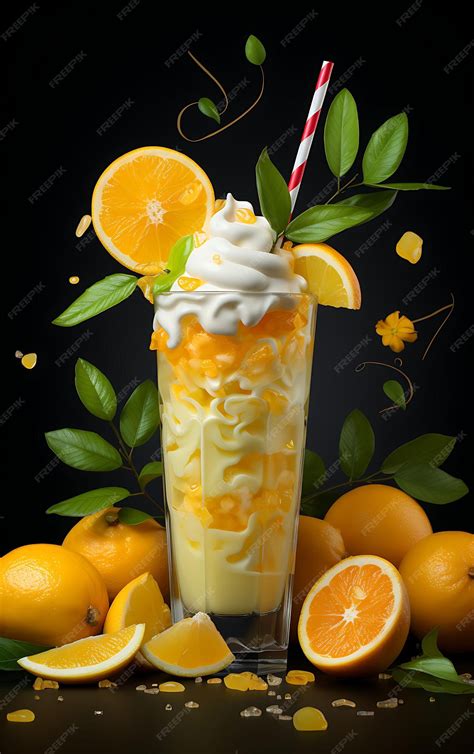 Premium Photo Design Of Mango Lassi Drink Poster With Mango Slices And Yogurt Tropic India