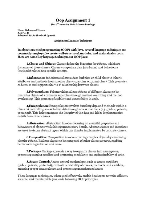 Oop Assignment Language Techniques Oop Assignment 1 Bs 2nd