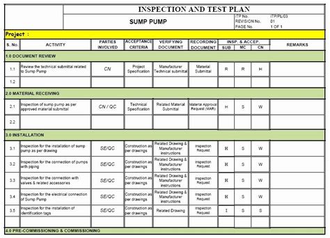 Test Plan Template Pdf Unique Inspection And Test Plan Itp Method