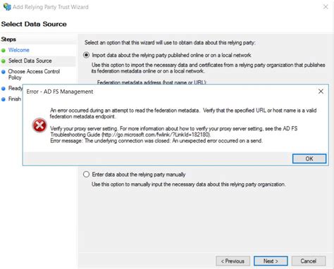 Adding A Relying Party Trust To Adfs Gives Error Microsoft Qanda