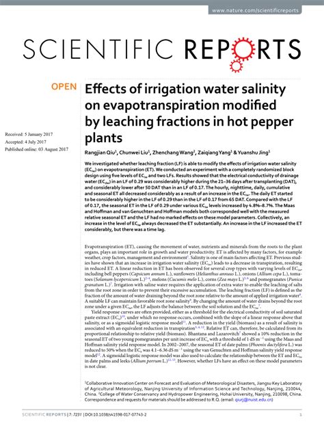 Pdf Effects Of Irrigation Water Salinity On Evapotranspiration