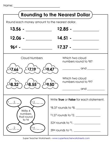 Rounding Money Worksheets