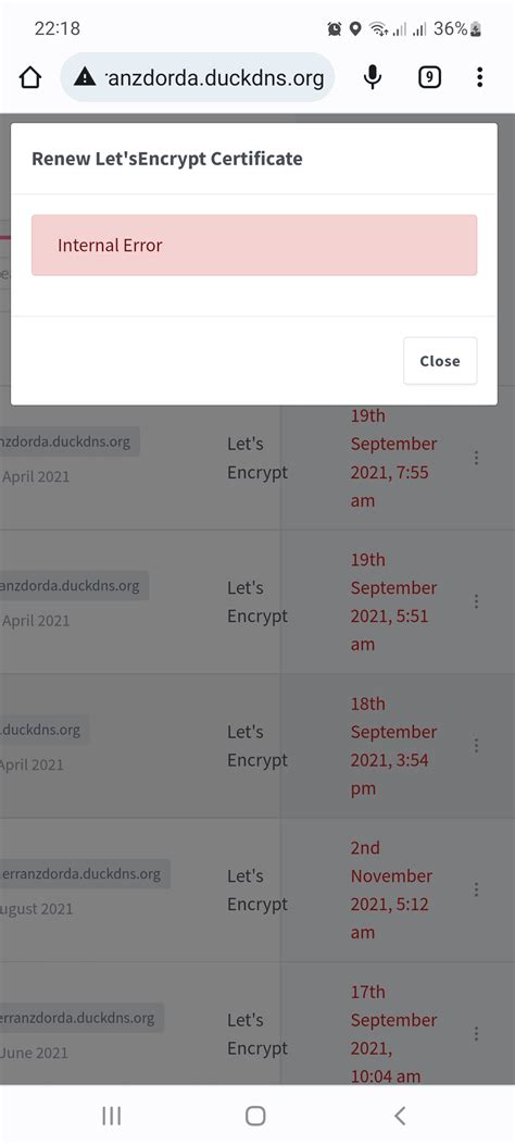 SSL Certificate Not Generated Ends With Internal Error Issue Hassio Addons Addon