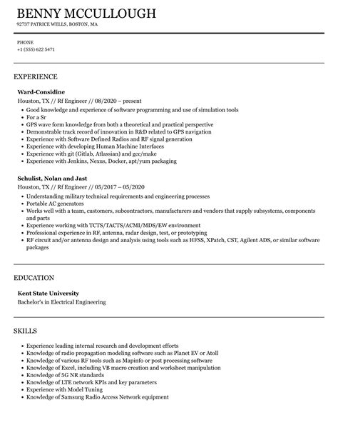 Rf Engineer Resume Samples Velvet Jobs