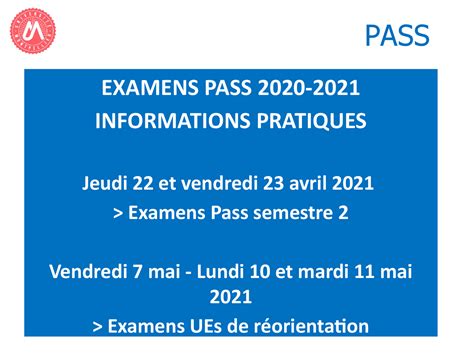 Examens Pass 2020 2021 Informations Pratiques Summaries Chemistry Docsity