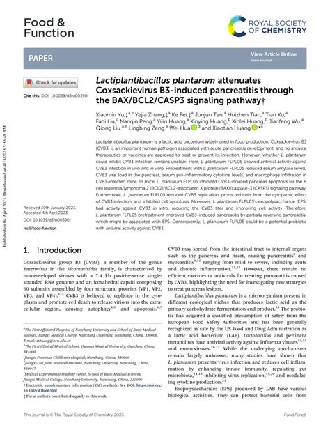Pdf Lactiplantibacillus Plantarum Attenuates Coxsackievirus B3