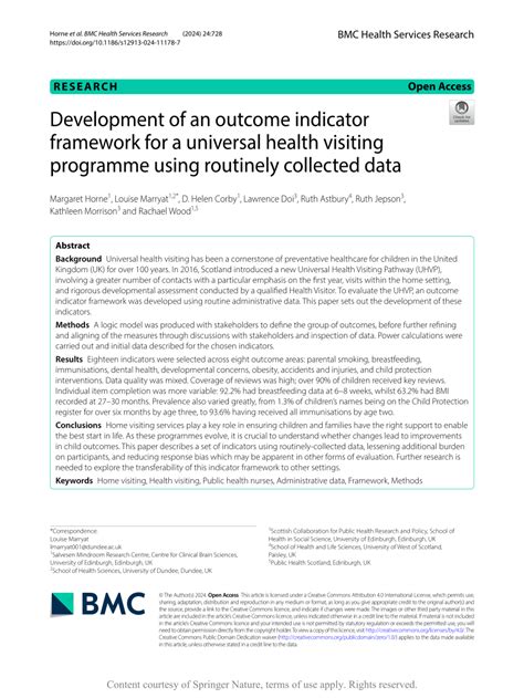 Pdf Development Of An Outcome Indicator Framework For A Universal