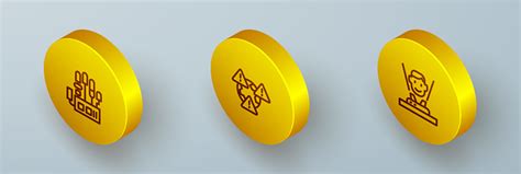 아이소 메트릭 라인 기계 로봇 손 느낌표가있는 지구 및 홀로그램 아이콘을 설정합니다 벡터 3차원 형태에 대한 스톡 벡터 아트 및 기타 이미지 Istock