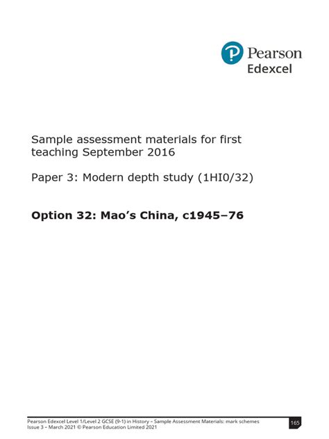 Paper 3 1hi0 32 China Sams Mark Scheme Pdf Mao Zedong Knowledge