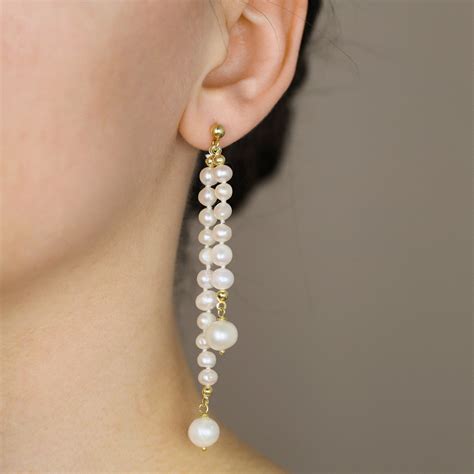 Freshwater Pearl Earrings Bridesmaid Pearl Earrings Long Pearl