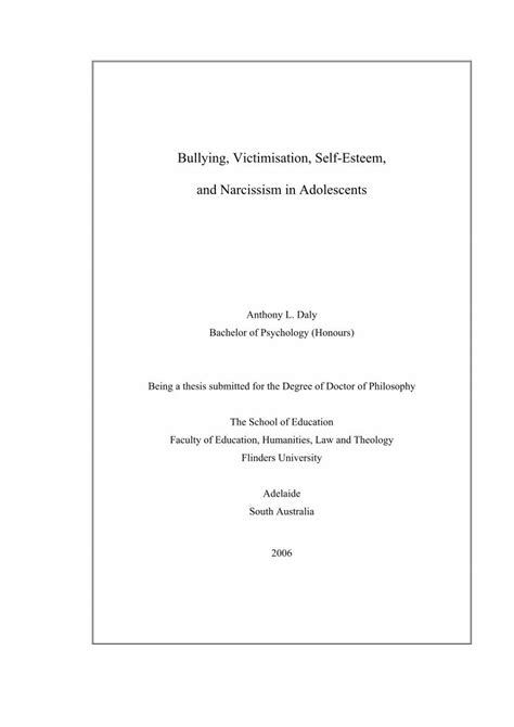 Pdf Bullying Victimisation Self Esteem And Narcissism In