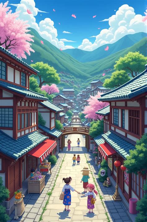 A Decorative And Eye Catching Japanese Village In Anime Version Seaart Ai