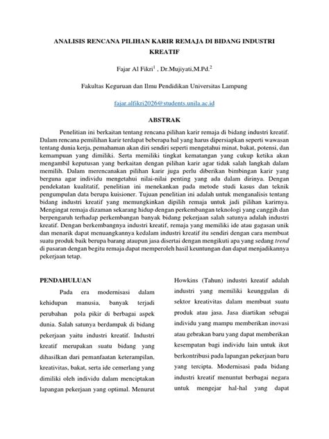 Rencana Karir Remaja Di Industri Kreatif Pdf Bisnis Komputer