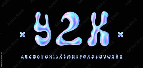 Vettoriale Stock Holographic Y2k Font Liquid 3d Bubble Hologram
