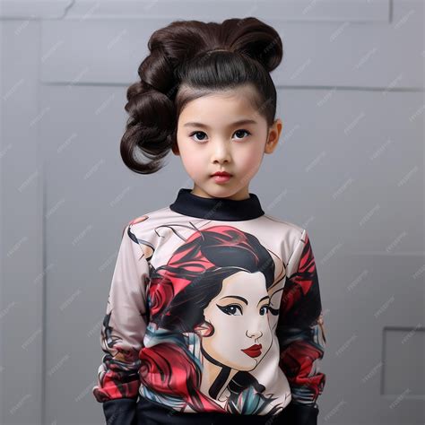 Ein Kleines Koreanisches Mädchen Hat Eine Schöne Frisur Und Trägt Ein