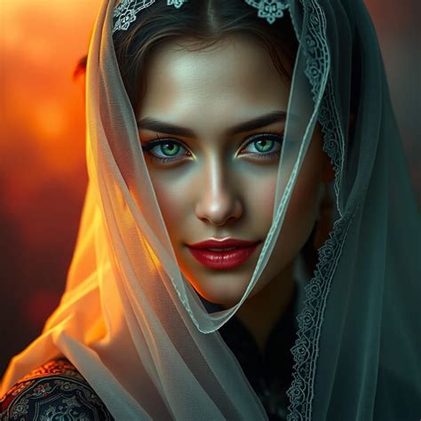 Ethereal Young Woman Reveals Sparkling Green Eyes Ai Art