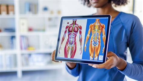 A Woman Is Using A Tablet To Display An Illustration Of Human Anatomy
