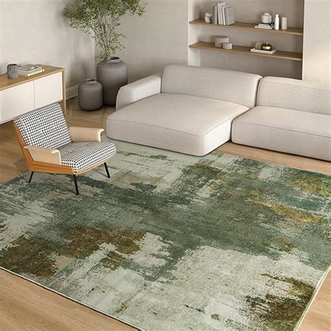 Kelarea Living Room Rug 5x7 Rug Modern Abstract Washable Rugs Green Faux Wool