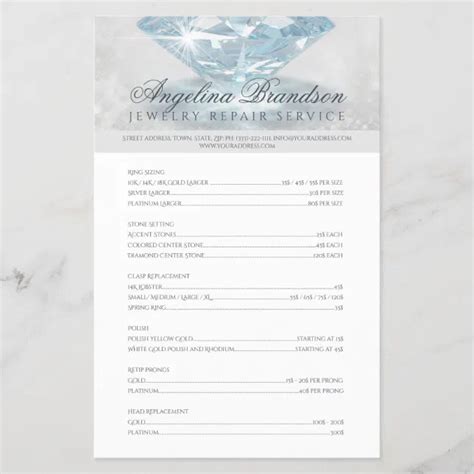 Jewelry Repair Price List Sparkling Diamond Flyer Zazzle