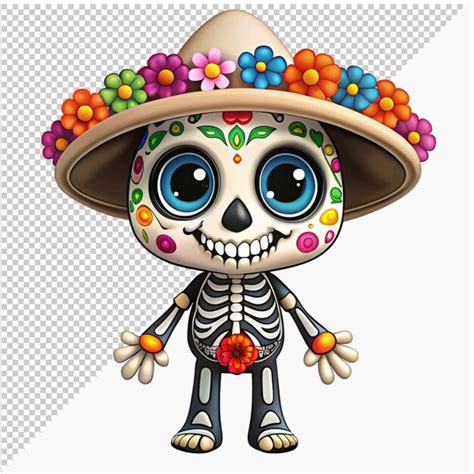 Cute Cartoon Skeleton Character For Day Of The Dead Premium Ai