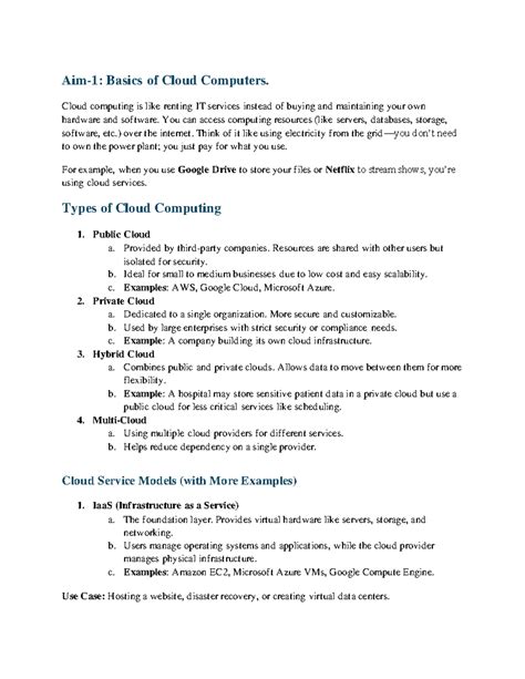 Basics Of Cloud Computing Aim 1 Basics Of Cloud Computers Cloud