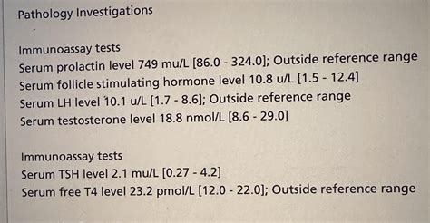 High Prolactin At 750 Mul Raised Lh Serum Level At 101 Ul High T4 Levels At 24pmoll