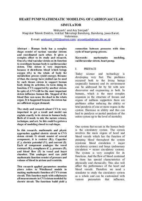 Doc Heart Pump Mathematic Modeling Of Cardiovascular Simulator