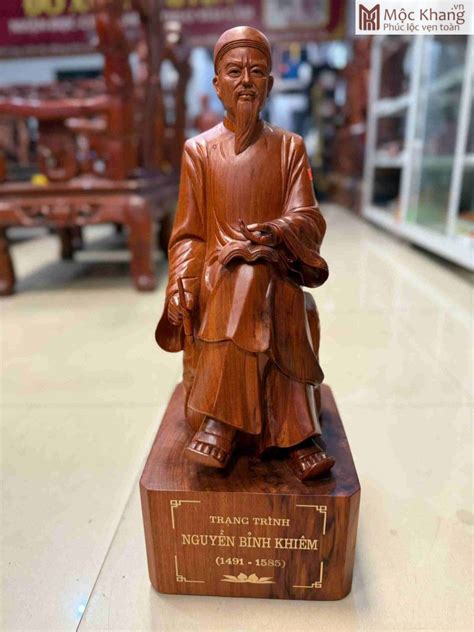 Tượng Nguyễn Bỉnh Khiêm Gỗ Hương Cao 60 Cm Mộc Khang