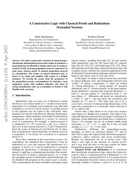 Pdf A Constructive Logic With Classical Proofs And Refutations Extended Version