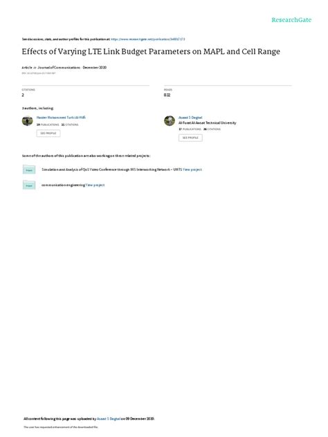 Effects Of Varying Lte Link Budget Parameters On Mapl And Cell Range 2020 Descargar Gratis Pdf