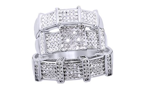 Affy Round Cut White Cubic Zirconia Engagement And Wedding Trio Band