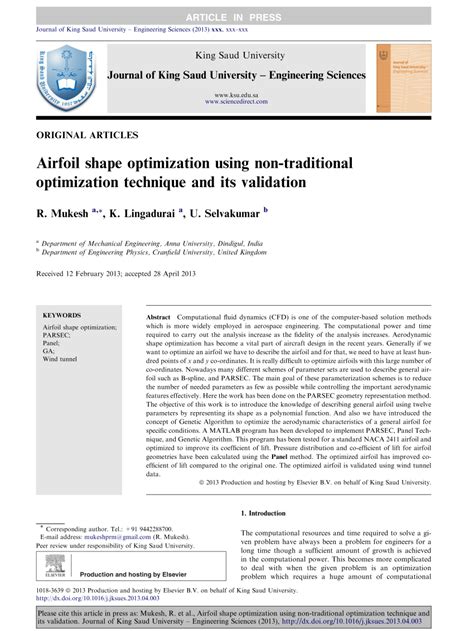 Pdf Airfoil Shape Optimization Using Non Traditional Optimization Technique And Its Validation