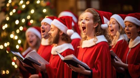 Premium Photo A Group Of Joyful People Singing Christmas Songs