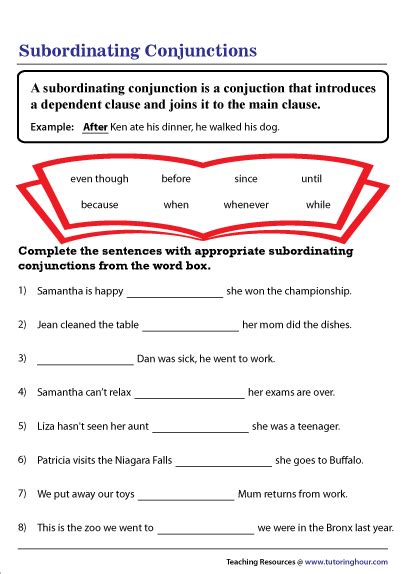 Subordinating Conjunctions Worksheet Artofit