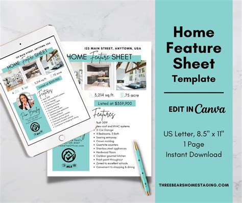 Home Feature Sheet Template For Canva