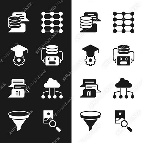 Set Artificial Intelligence Robot Graduation Cap Server Data Neural