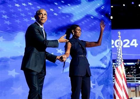 Michelle Obama Wears Navy Monse Power Suit To Speak At The 2024 Democratic National Convention